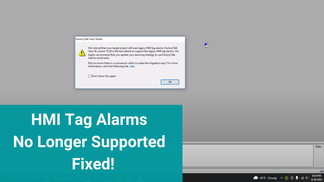 HMI Tag Alarms No Longer Supported | FactoryTalk View Studio
